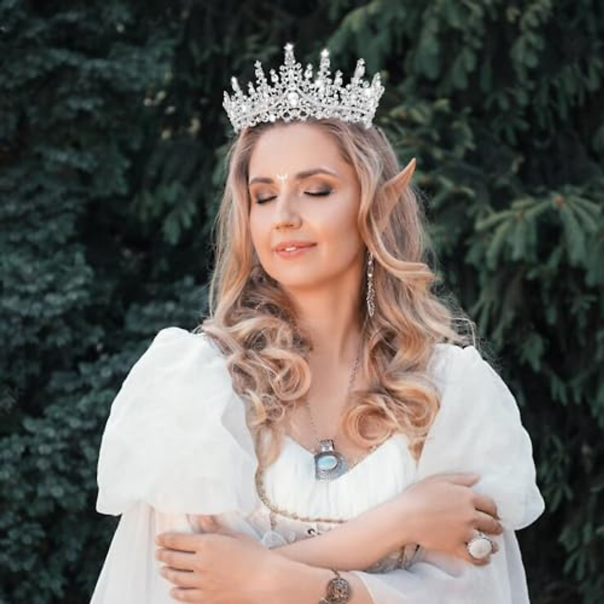 Trnerm Crystal Wedding Crown for Women, Silver Queen Princess Crown, Rhinestone Tiara for Women, Hair Accessories for Quinceanera Pageant Prom Birthday Halloween Cosplay