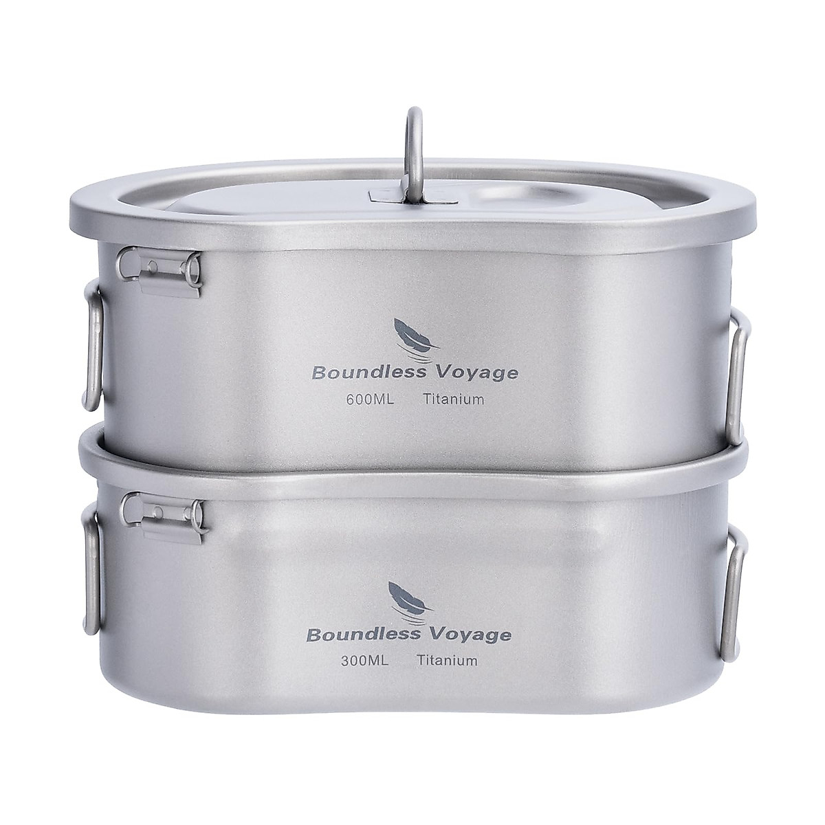 usharedo Boundless Voyage Titanium Camping Pots Set with Hanging Ring Ultralight Portable Bowl Picnic Cookware Titanium Canteen Mess kit for Outdoor Hiking Backpacking Mountaineering Ti15123B