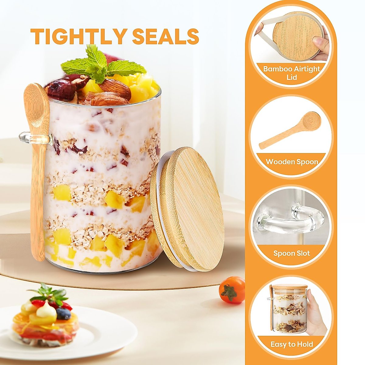 2 Pack 25oz Large Overnight Oats Containers with Lids, Overnight Oats Jars with Spoons, Glass Jars with bamboo Lids,salad jars with lids meal prep for Chia Seed Pudding Yogurt Cereal Coffee Flour