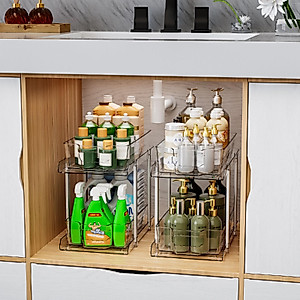 2 Pack Bathroom Cabinet Organizer,Clear 2 Tier Pull Out Under Sink Organizers and Storage,14.8 L*9.5 W*12.8 Tall Slide Out Kitchen Pantry Medicine Organization and Storage Shelves Bins with Dividers