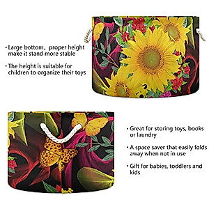 ALAZA Sunflower Butterfly Flowers Floral Storage Basket Gift Baskets Large Collapsible Laundry Hamper with Handle, 20x20x14 in