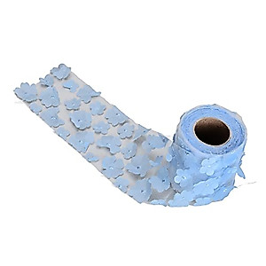 Flowers Tulle Rolls Printed Mesh Fabric Supplies Tulle Daisy Flower Sewing Crafting Fabric Gift Ribbon Mesh Lace Rolls(Light Blue)