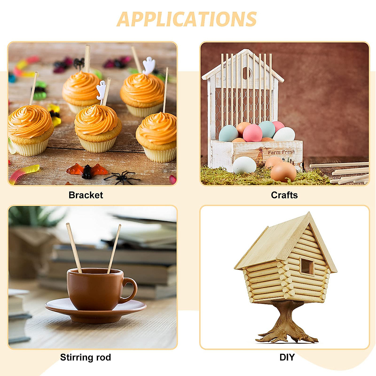 100 Pieces Wood Dowels Assorted Sizes Dowel Rods for Crafting Wood Sticks 1/8, 3/16, 1/4, 5/16, 3/8 x 6 Inch Unfinished Dowel Small Round Hardwood Sticks for DIY Lover Wedding Christmas Ribbon, 5 Size