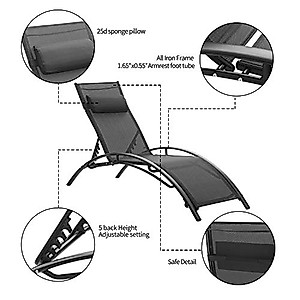 Patio Lounge Chairs Outdoor Pool Chaise Lounges Adjustable for All Weather for Beach Backyard（2-Pack Black