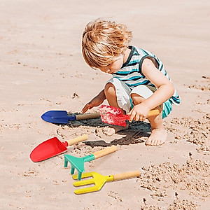 UMUACCAN 6 Piece Kids Beach Tools,Children Beach Sand Toys, Made of Metal with Sturdy Wooden Handle,Safe Beach Gardening Set,Spoon, Fork, Trowel, Rake & Shovel, Gifts for Kids