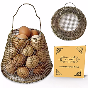 Egg Basket, Wire Storage Basket, Collapsible Metal Hanging Basket Empty Christmas Gift Basket With Handles Basket For Easter Eggs Candy Decorative Basket (Round)