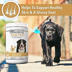 Vet Classics Omega 3-6-9 Pet Skin & Coat Dog Supplement – Supports Health Skin for Cats, Glossy Coats for Pets – Pet Health Supplement for Cat Skin, Dog Skin – Omega Fatty Acids – Powder 14 Oz.