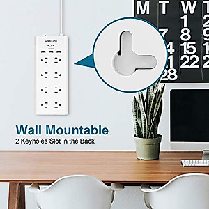WANDOFO 2 Prong 8 Outlet Power Strip, 6 FT Extension Cord with 3 USB Ports, 1625W 1050J Surge Protector, 2 Prong to 3 Prong Multi Plug Outlet Adapter Converter, Polarized Plug, White