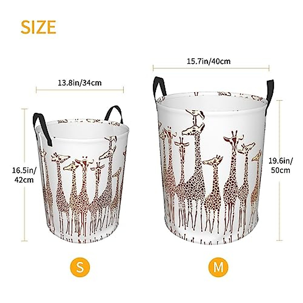 Cute Wild Cartoon Giraffes Printed Round Laundry Hamper,Collapsible Clothes Hamper Storage With Handle,Canvas Fabric Waterproof Storage Bin