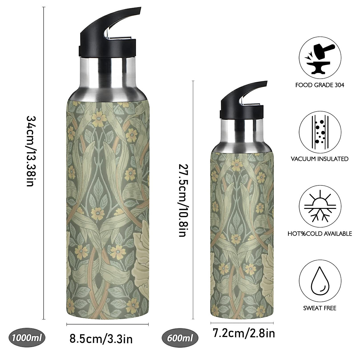 ALAZA William Morris Water Bottle with Straw Lid Vacuum Insulated Stainless Steel Thermo Flask Water Bottle 20oz 2