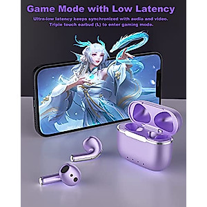 Wireless Earbuds Bluetooth 5.3 Headphones Built-in 4-Mic Clear Call in-Ear Ear Buds Noise Cancelling 30Hrs Playtime Earphones with USB-C Charging Case IPX7 Waterproof Earbuds for iPhone/Android Purple
