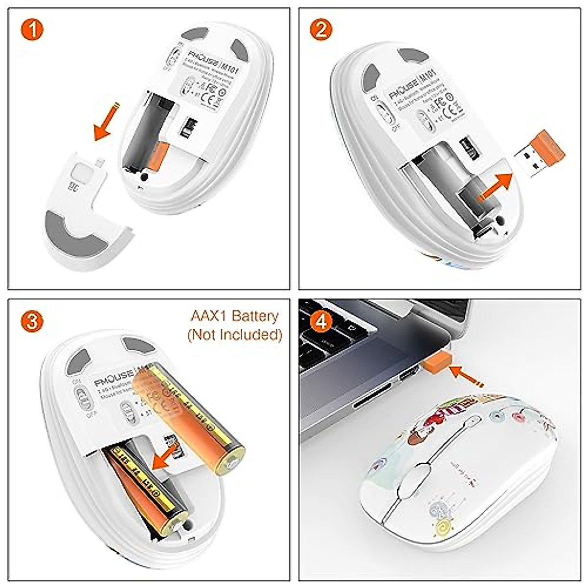 FMOUSE Cute Bluetooth Mouse, 2.4 GHz Wireless Mice with USB Receiver for Laptop, iPad, Mac, Silent Cartoon Mouse Suitable for Female and Students (Girl)