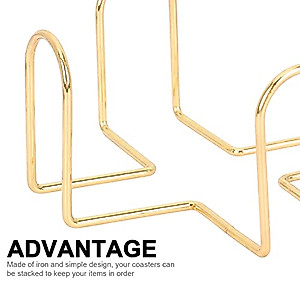 YARDWE 2Pcs Gold Metal Coaster Holder Iron Metal Holder Storage Caddy for Both Round and Square Coasters Table Home Wrought Iron Shelf Decoration
