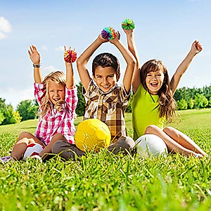 5 Pieces Monkey Stringy Balls Sensory Fidget Stringy Balls Soft Rainbow Pom Bouncy Stress Balls with Storage Bag, Multicolor (2.75 Inch 5 Pieces)