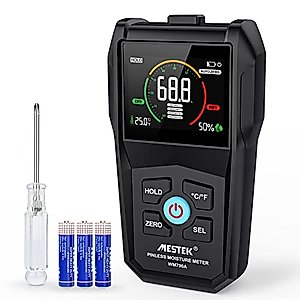 Pinless Moisture Meter, MESTEK Wood Moisturer Meter for Non-Destructive Moisture Detection in Lumber Drywall Firewood Masonry Plaster Floor Concrete Building with Color LCD Sound Alarm