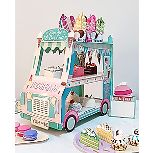 3 Tier Van Cake Stand,Ice Cream Truck Cart Decorations,Ice Cream Baby Shower,Bus Cupcake Stands,Ice Cream Holder Display for Birthday Party Candy Supplies HaakLux