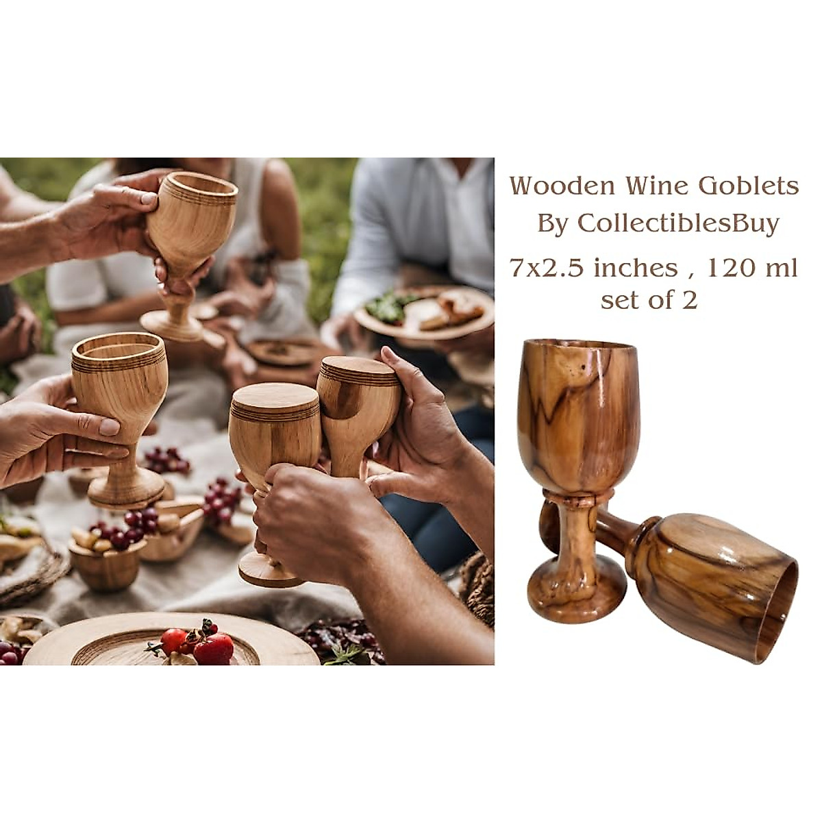 collectiblesBuy Handmade Rustic Dark Brown Wooden Wine Glass Vintage Wood Goblet Drinkware Cup Set of 2