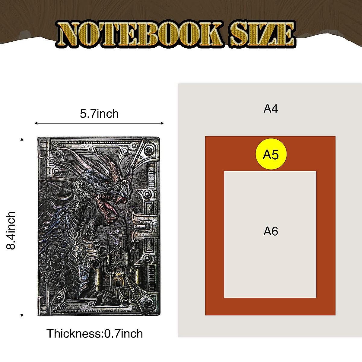 ZYWJUGE Dragon Journal Notebook, Dungeons and Dragons Gifts for Man & Women, DND Notebook Accessories, Journal for Writing, Diary Planner Travel Notebooks with Pen, A5