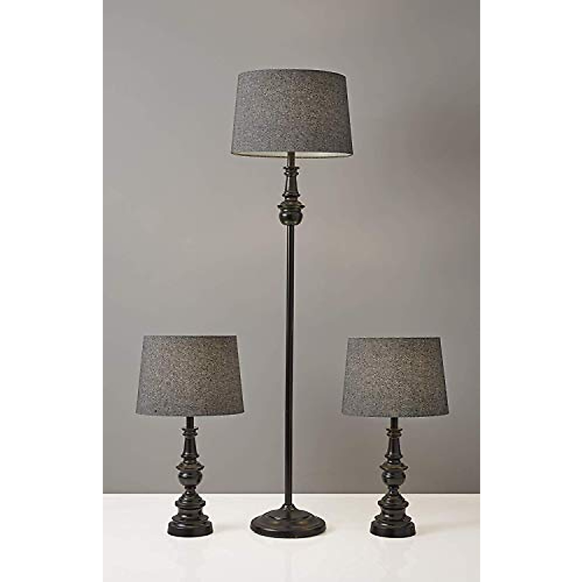 Adesso 1591-01 Classic Set Containing Matching Floor Two Table Lamps, 16" x 16" x 60", Black