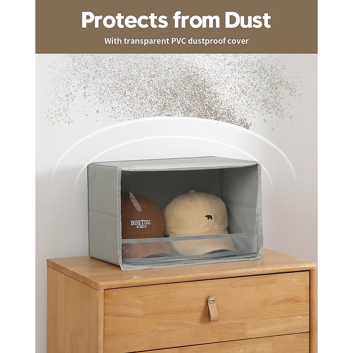 Beveetio 2 Pcs Hat Storage Box With PVC Dustproof Cover, Space Saving Hat Organizer For Baseball Caps, Baseball Cap Organizer For Pack Hats, Stackable Cap Holder Organizer, Hat Organizer For Closet