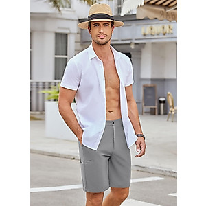 COOFANDY Men's Casual Shorts Stretch Flat Front Shorts Lightweight Quick Dry Summer Beach Surf Shorts with Pockets Grey