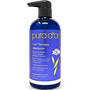 PURA D'OR Curl Therapy Shampoo (16oz) for Curly, Wavy or Frizzy Hair, Improves Shine, Definition & Bounce, Gentle Sulfate Free Formula Infused with Natural & Organic Ingredients, for Men and Women