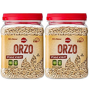Baron’s Whole Wheat Orzo Pasta | 100% Natural Israeli Rice-Shaped Orzo for Soups, Casseroles & Salads | Cooks in 10 Minutes! | Kosher | 2 Pack 21.16oz Jars