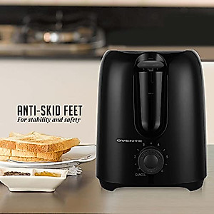 Ovente Electric 2-Slice Toaster Machine, 700W with 6-Shade Toast Setting, Removable Crumb Tray, Compact and Easy to Use, Perfect on Kitchen Countertop for Toasting Bread, Bagel & Waffle, Black TP2210B