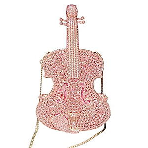 Tngan Women Mini Violin Evening Bag Sparkling Rhinestones Clutch Wedding Party Banquet Purse, Lignt Pink