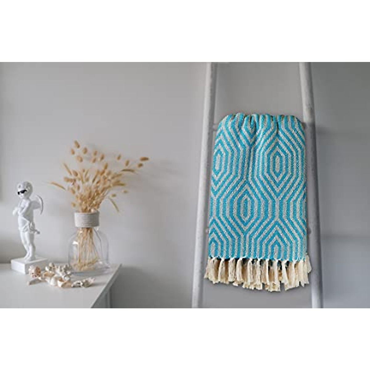 Turquoise Throw Blanket | Throw Blanket for Couch Sofa | Throw Blanket for Bedroom | Farmhouse Throw Blanket | Cozy Lightweight Decorative Throw for Bed | Living Throw Blanket | Knit Throw Blanket