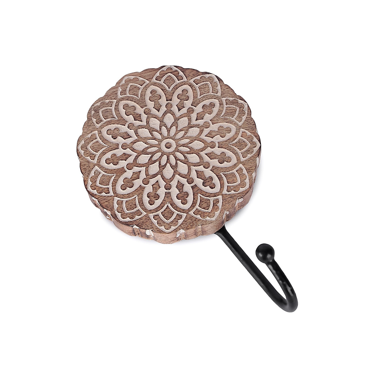 ETROVES Wooden Towel Hook Decorative Boho Flower. Wall Mounted Single Hook for Hanging Coat, Hat, Towel, Bag, Rope (6 Inch) (White)