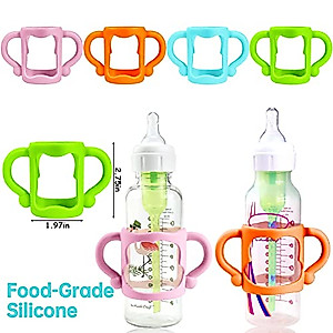 4-Pack Bottle Handles for Dr Brown Narrow Baby Bottles, Soft Silicone Bottle Holder for Baby Self Feeding, Teach Babies to Drink Independently, Easy Grip, BPA Free