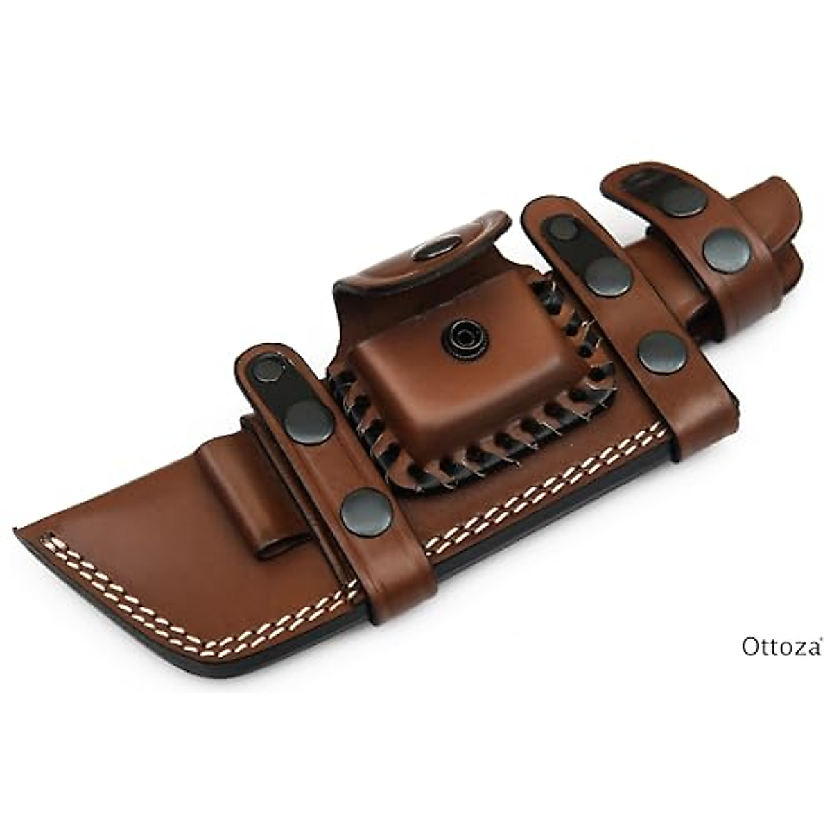 Ottoza Handmade Leather Knife Sheath Right Hand Tracker Knife Sheath - Bushcraft Knife Sheath - Hunting Knife Sheath - Survival Knife Sheath Horizontal Carry Dark Brown TOP Grain Leather No:103