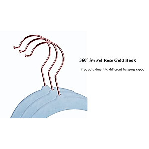 Synhozz Premium Blue Velvet Hangers with Tie Bar Rose Gold Hook, Non Slip Clothes Hangers,Huggable Hangers Coat Suit Hangers, Felt Hangers, Slimline Hanger Closet Organizer Standard（Pack of 50）