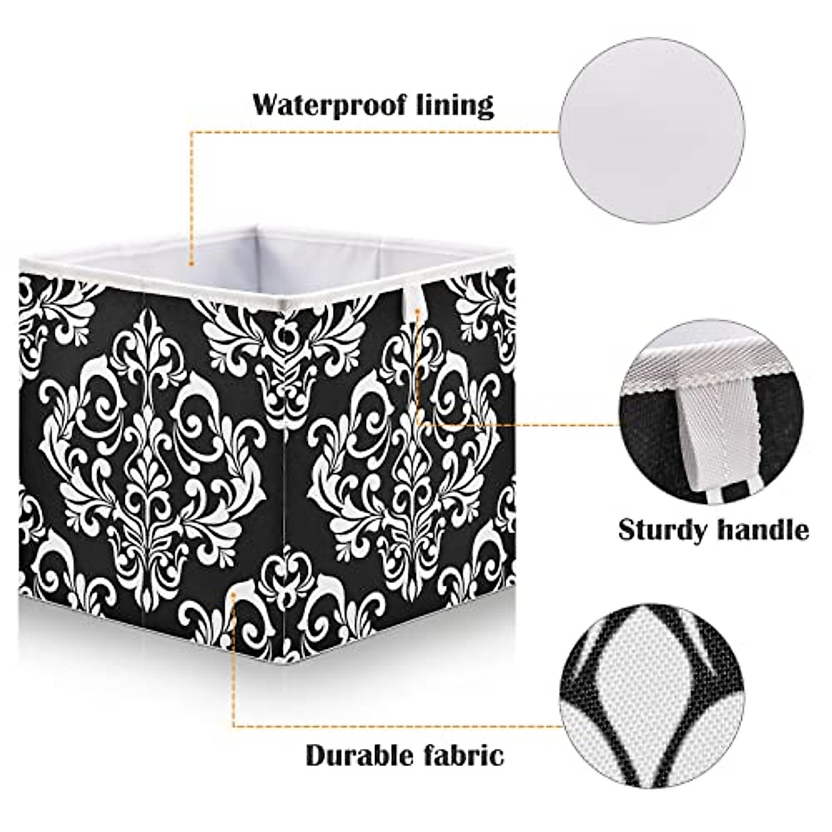 Kigai Storage Basket Black Damask Baroque Floral Foldable Storage Bin 15.8 x 10.6 x 7 Inches Cube Storage Baskets Box for Shelves Closet Laundry Nursery Bedroom Home Decor