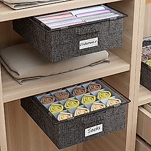 JKsmart Pull Out Sock Underwear Organizer Divider, Under Shelf Fabric Dresser Organizers, Foldable Closet Storage Drawer for Socks and Underwear, Ties, Bra, Panty Clothes, 2 Set, Grey