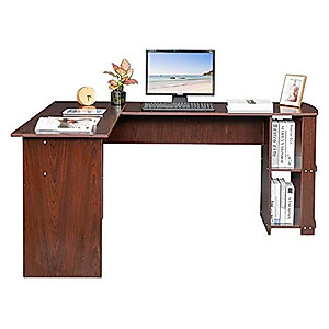 INXXCOROO Basyll L-Shaped Corner Desk Home Office Workstation with Hutch Bookshelves - Sturdy Wooden Computer Table for Laptop and Study