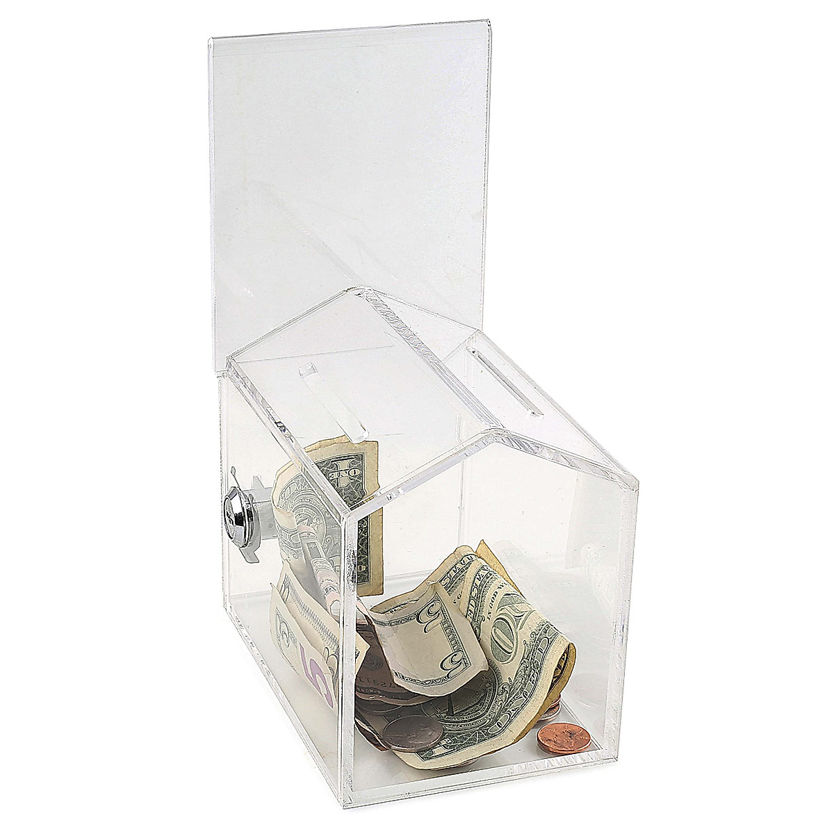 MCB Animal Dog House Charity Donation Collection Box with Display Sign Holder with Cam-lock and 2 Keys (Clear)