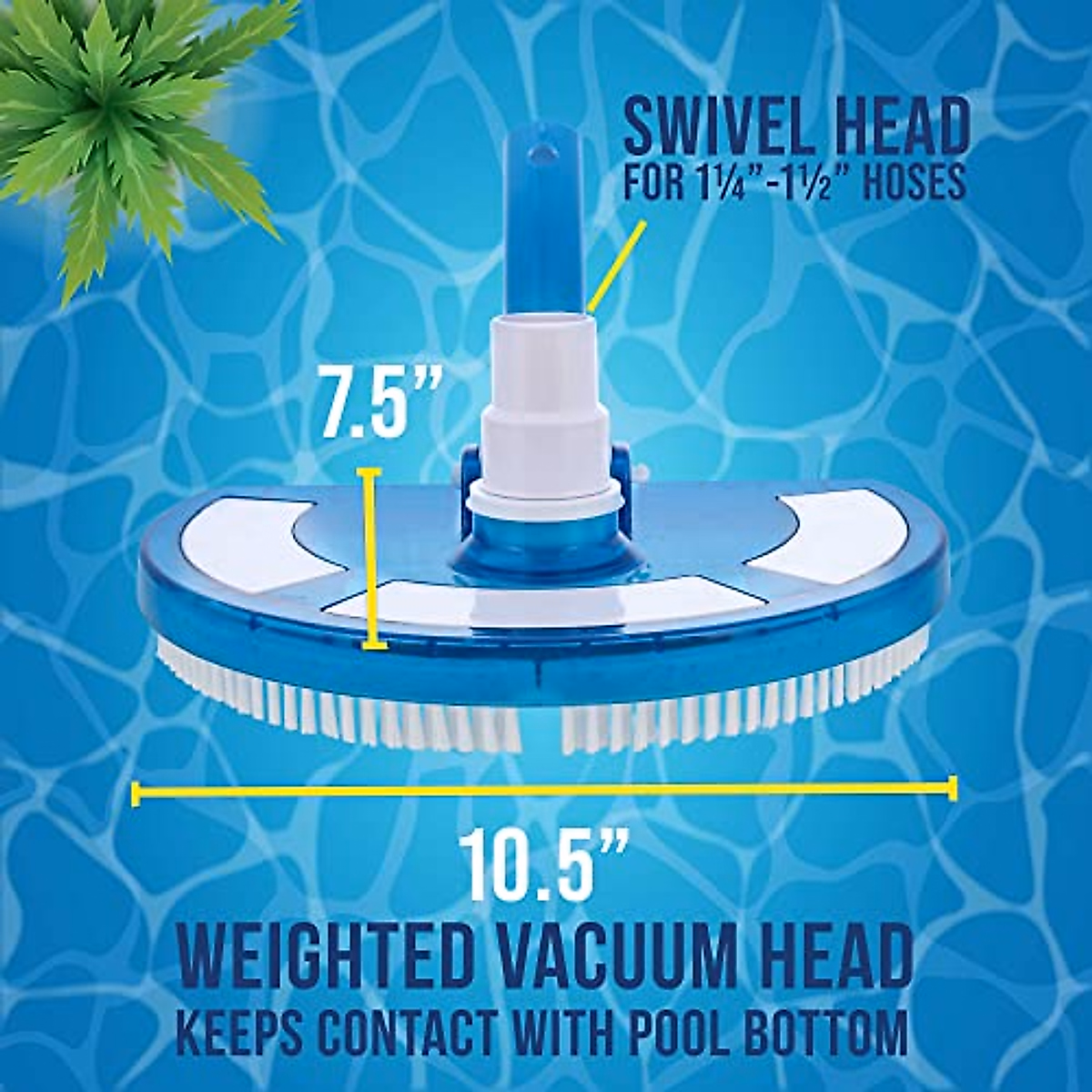 U.S. Pool Supply Weighted Pool Vacuum Head, Transparent Curved Half Moon Body - Swivel Connection, Pole Handle - for Above Ground & Inground Swimming Pools – Vinyl Liner Floor, Wall, Corner Cleaner
