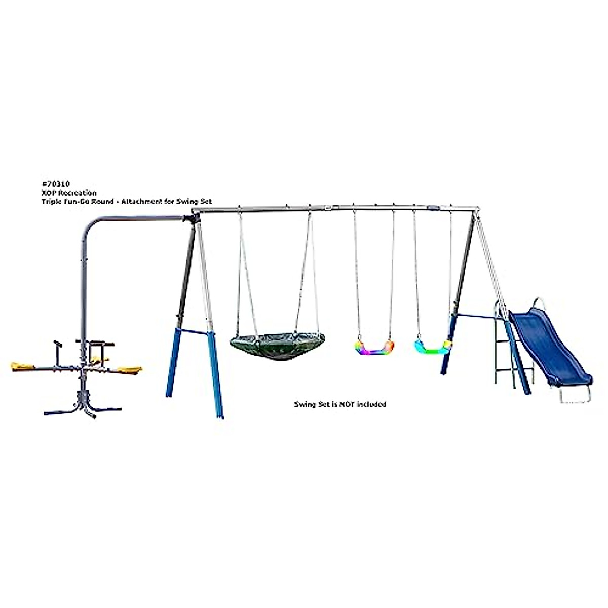 XDP Recreation Triple Fun-Go Round - Outdoor Backyard Kids Fun Twirling, Spinning Playground 2" Diameter Metal A-Frame Swing Set Accessory add-on, Gray