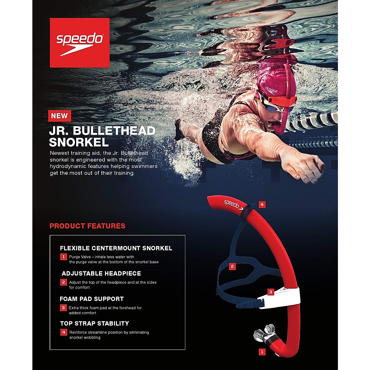 Speedo Unisex-Youth Swim Training Jr. Snorkel Bullet Head Speedo Red, One Size