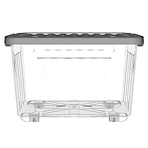 Cetomo 55L*6 Plastic Storage Box,Transparent, Tote box,Organizing Container with Durable gray Lid and Secure Latching Buckles, Stackable and Nestable, 6Pack, with Buckle