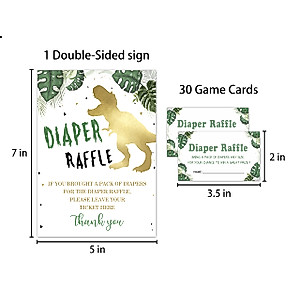 Diaper Raffle Baby Shower Game, 1 Standing Sign and 50 Tickets, Dinosaur Theme Gender Neutral For Boys or Girls, Bring A Pack of Diapers for Mom-To-Be, (031)