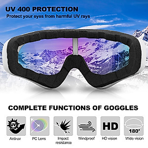 SixYard Ski Goggles, Motorcycle Goggles, 3 Pack Snowboard Snow Goggles for Men Women Adult Youth (Style 2)