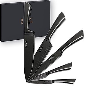 EUNA 5 PCS Kitchen Knife Set [Durable & Sharp], All Metal Chef Knife Set with Sheaths and Gift Box, Premium German Stainless Steel Knife with Ergonomic Handle, Rust-Resistant Cooking Knives