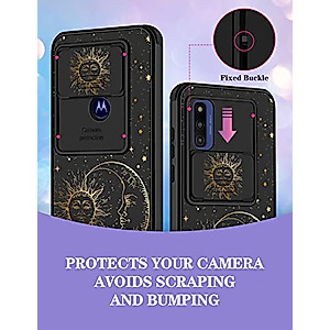 Goocrux for Moto G Pure Phone Case Sun and Moon Stars for Girls Women Cute Space Girly Cover Fashion Gold Print Unique Design with Slide Camera Cover Aesthetic Cases for Motorola Moto G Pure 6.5 inch