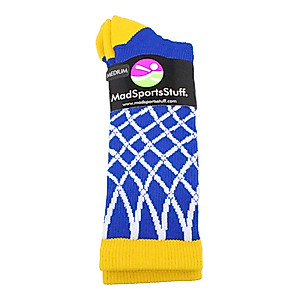 MadSportsStuff Crew Length Elite Basketball Socks with Net (Royal/Gold, Medium)