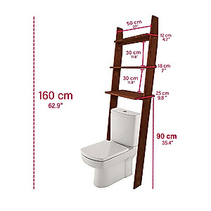 GENESIS WOODESIGN Over The Toilet Bathroom Organizer Shelves, 3-Tier Freestanding Above Toilet Storage Ladder Shelf, Standing Space Saver Behind Toilet Small Bathroom Organizer (Grey)