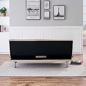KNAMOTL 67" Double Folding Sofa Bed with Coffee Table, Modern Multifunctional Leather Sofa Chair with Metal Leg and Removable Armrests for Living Room Small Space Living (Beige)