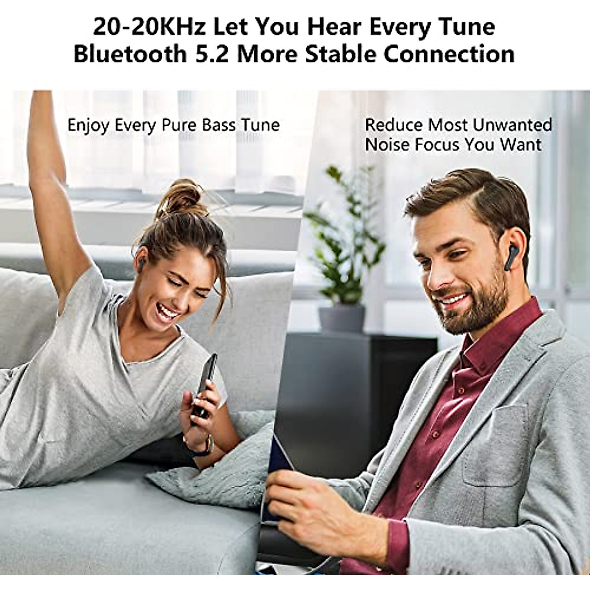 BRIBEJAT B02 Pro Wireless Earbuds with Active Noise Cancellation Touch Control, Wireless Charging Case, Bluetooth 5.2 in-Ear Headset Built-in Mic with Stereo Premium Deep Bass Immersive Sound, Black